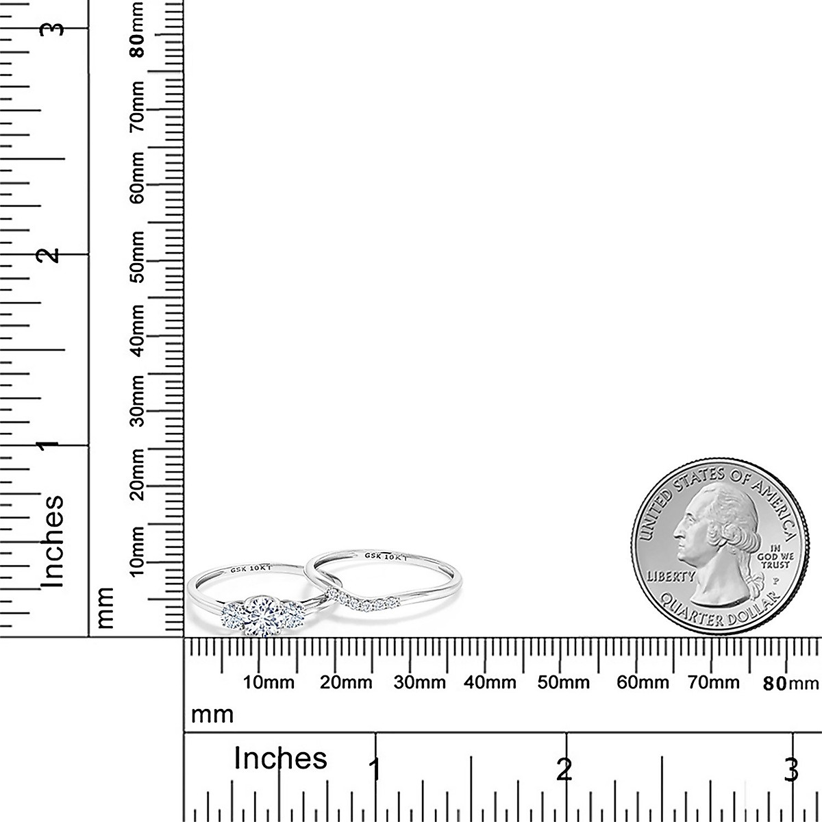 10K White Gold Forever Classic Moissanite From Charles & Colvard and White Created Sapphire and Lab Grown Diamond 3-Stone Bridal Engagement Wedding Ring Set For Women (0.83 Cttw, Round 5MM, Size 6)