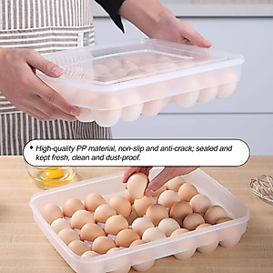 BEVOVBE Egg Holder For Refrigerator，Egg Storage Container Cartons Plastic Fridge Organizer Bins，Kitchen Freezer Deviled Egg Tray Containers With Lid Stackable 1pack