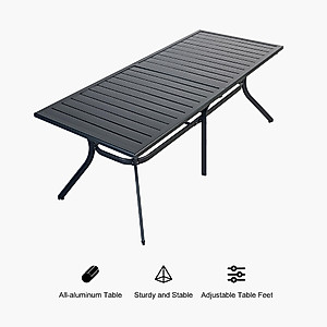 PURPLE LEAF 9 Pieces Outdoor Patio Dining Set with 8 Folding Portable Chairs and 1 Rectangle Aluminum Table, Foldable Adjustable High Back Reclining Chairs with Soft Cotton-Padded Seat, Grey