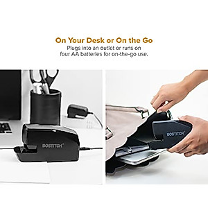 Bostitch Office Portable Electric Stapler, 20 Sheets, AC or Battery Powered, Black (MDS20-BLK)