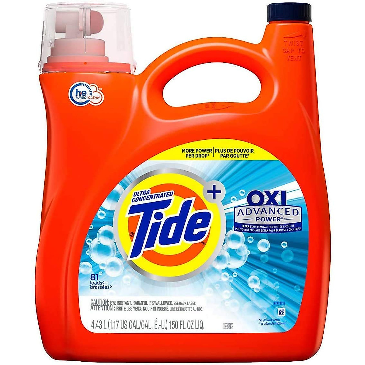 Tide Ultra Concentrate, OXI Advanced Power,Extra Stain Removel for Whites & Color Liquid Laundry Detergent - 165 oz, 89 Loads