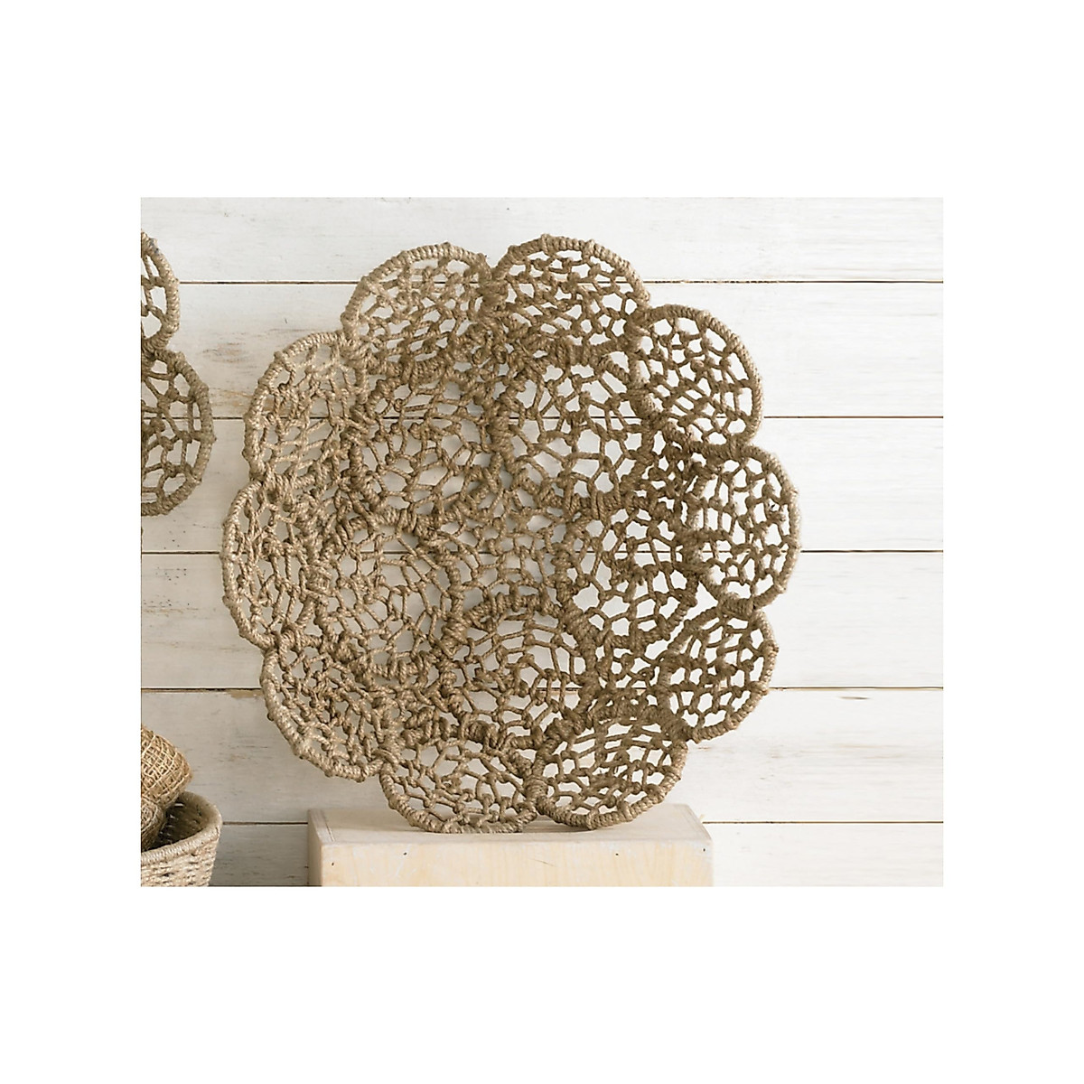 India Handicrafts 18" Jute Flower Shaped Basket With Brown Finish 13236