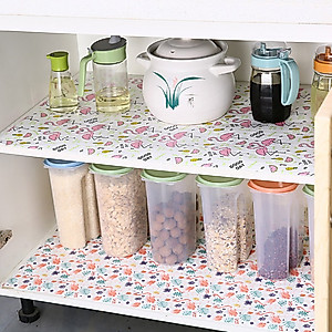 Cute Decorative Non Adhesive Foam Shelf Drawer Liner Paper for Kitchen Cabinets Dresser Pantry Closet (Flamingo Leaf, 17.7" Wx78 L)