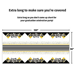 Graduation Table Cloths - 3pcs - Graduation Party Decorations 2022 - Graduation Party Supplies 2022 Jumbo 3 Pack 120”x56” - Congrats Grad Table Cover Graduation Decor Black & Gold Runner Tablecloth