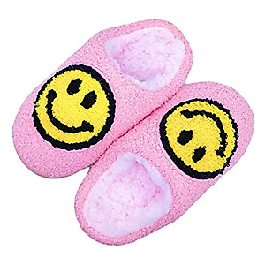 Jcgosmn Smile Face Kids Slippers Unisex-Child Toddlers House Slippers for Kids Waterproof Sole Fuzzy Slide Boys Girls Slip-on Shoes