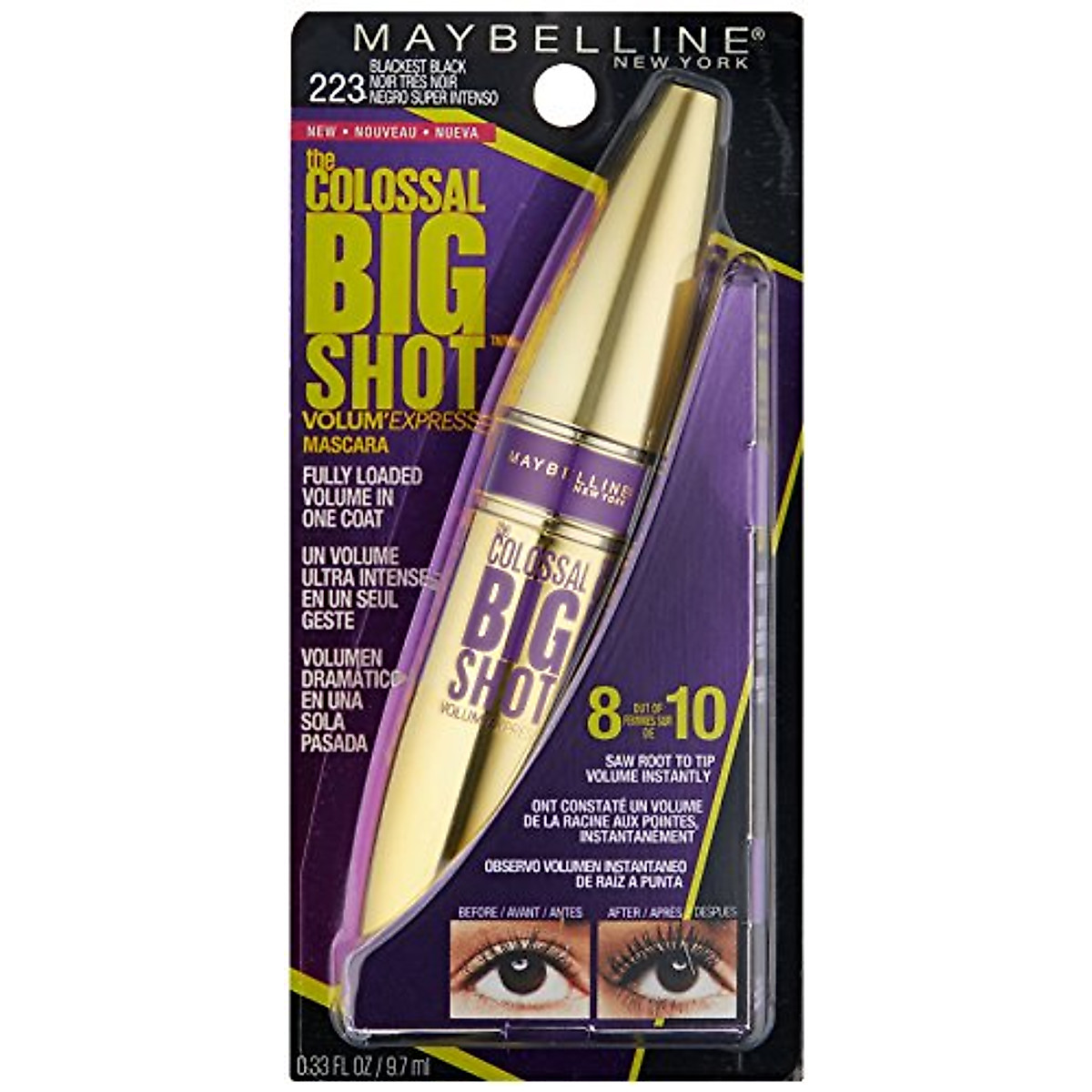 Maybelline New York Volum' Express The Colossal Big Shot Washable Mascara, Blackest Black, 0.33 fl. oz.