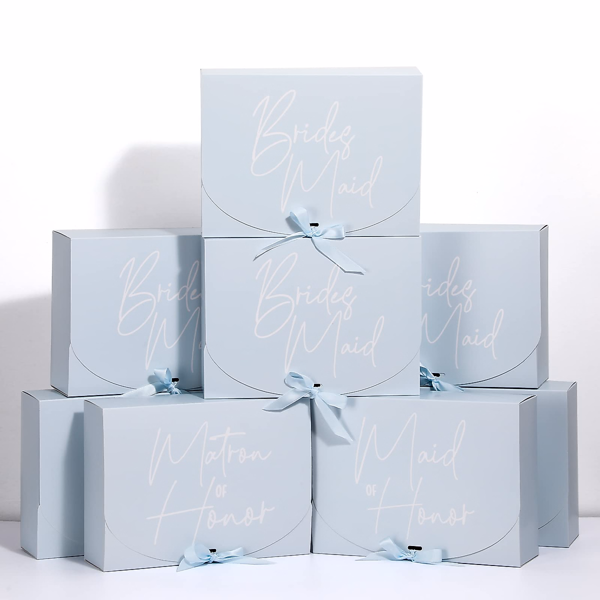Marspark 8 Pack Bridesmaid Proposal Gifts Boxes Set, Maid of Honor Proposal Box, Matron of Honor Bridesmaid Gift Boxes with Ribbon for Bridal Party Proposal Gifts(Blue Series Style)