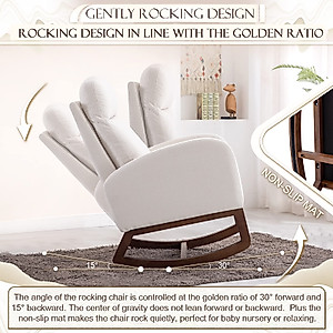 KINFFICT Comfy Rocking Chair, Upholstered Accent Glider Rocker for Baby Nursery or Relaxation, Living Room Armchair with High Back and Headrest, Modern Rocking Glider with Side Pocket, Beige