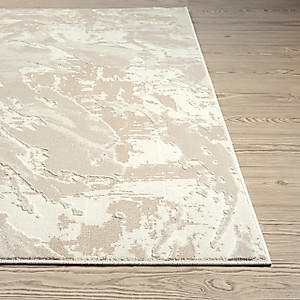 Abani Terra Cream 6' x 9' Area Rug for Living Room, Bedroom - Abstract Wavy Pattern - Durable & Easy to Clean