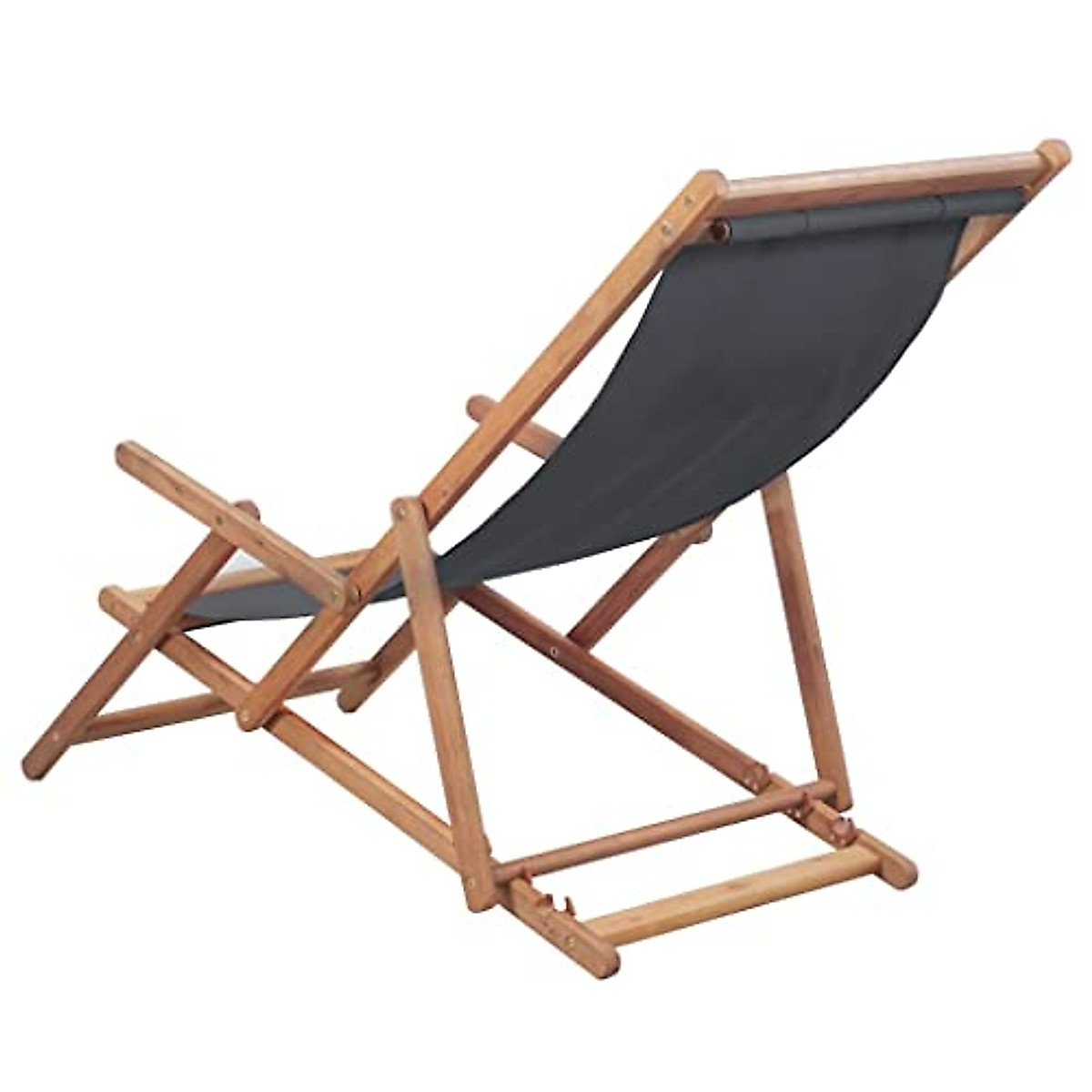 vidaXL Beach Sling Patio Chair, Outdoor Folding Deck Chair with Solid Wooden Frame, Patio Lounge Chair for Balcony, Fabric and Wooden Frame Gray