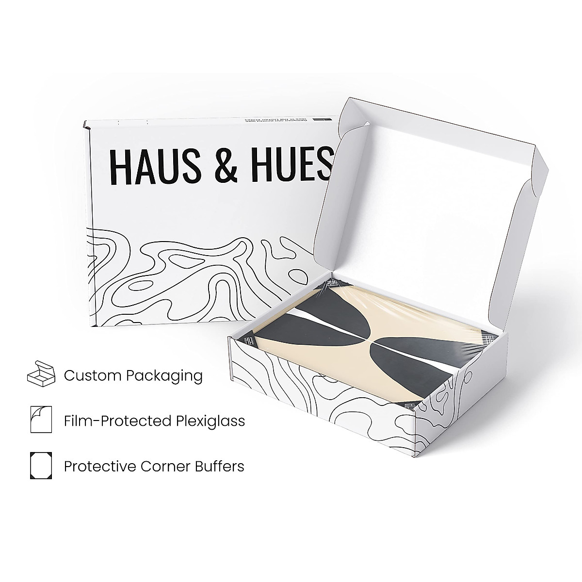 HAUS AND HUES Black Abstract Art and Modern Poster - Black Abstract Wall Art, Geometric Art, Abstract Modern Decor, Mid Century Modern Wall Decor (Beige Frame, 12x16)