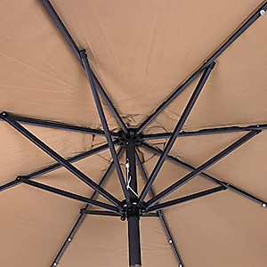 SUPER DEAL 10FT Patio Umbrella with 32 Solar LED Lights, Outdoor Large Table Umbrella with Tilt Adjustment and Crank for Market Garden Backyard Beach Poolside