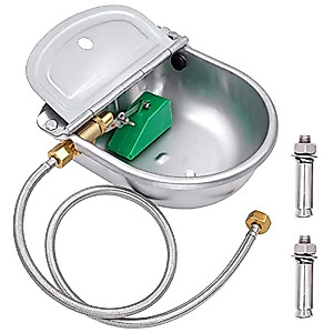 ZHEQOGZH Automatic Livestock Waterer Water Trough for Dog Pig Goat Chicken Stainless Steel Automatic Waterer Bowl with Float Valve Drain Plug Braided Hose-3/4 GHT (Brass Valve Bowl)