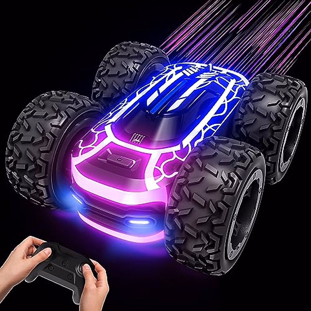 Tecnock Remote Control Car for Boys 4-7, 2.4GHz Rc Stunt Car for Kids, 360°Rotating Double Sided RC Car with Lights, Car Toy for Boys and Girls