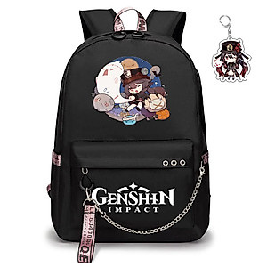 Genshin Impact Backpack Xiao Klee Rucksack Hu Tao Venti Bag with USB Charging Port, Free Keychain (G)