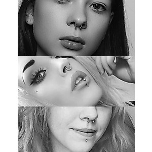 Cisyozi 16G Septum Rings Piercing Jewelry Stainless Surgical Steel Horseshoe Dragon Claw Butterfly Moon Septum Nose Nostril Eyebrow Smiley Lip Ring Hoop Piercings Jewelry Women Men Silver Black 10mm