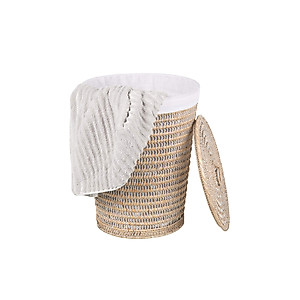 Cambria Rattan Laundry Hamper with Liner, White-Wash