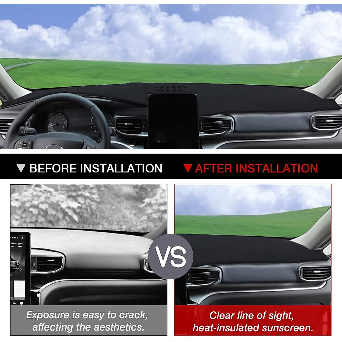 Autorder Dashboard Cover Mat for 2020 2021 2022 2023 2024 Ford Explorer Accessories Dash Cover Flannel Dash Mat Sunshade Glare UV Rays Protector