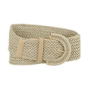 Allegra K Womens Wide Woven Waist Belts Braided Belts for Dress Chunky Buckle 60-90cm/23.62-35.43" Beige