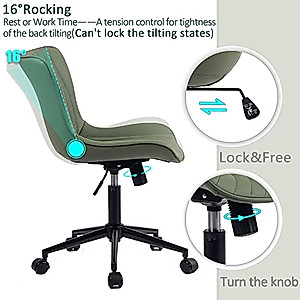 YOUTASTE Office Chair Armless Desk Chair Small Computer Swivel Rolling Chair with Wheels, Modern Upholstered PU Leather Computer Task Chair, Adjustable Home Office Desk Chairs, Olive Green