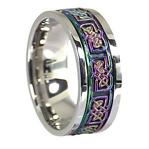 Fantasy Forge Jewelry Rainbow Celtic Spinner Ring Womens Mens Stainless Steel 8mm Meditation Wedding Band Sizes 3-17 (17)