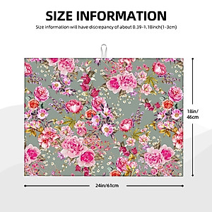 Flower Floral Absorbent Dish Drying Mat XL Pink Kitchen Counter Mat 18 x 24 Microfiber Drying Pad Large