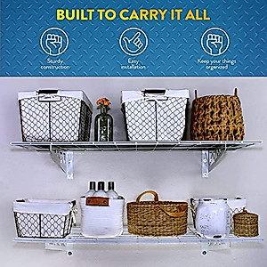 MonsterRax | Garage Wall Shelf Two-Pack White or Hammertone | Three Size Options | Includes Bike Hooks | 300lb Weight Capacity (White, 12''x36'') MR-WS1 12x36-W