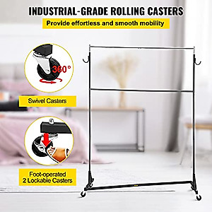 VEVOR Z Rack, 300 lbs Industrial Grade Z Base Garment Rack, 24" x 62" x 85" Height Adjustable Clothes Rack, Heavy Duty Clothing Rack w/ Lockable Casters for Home Store w/ Add-on Hang Rail Black