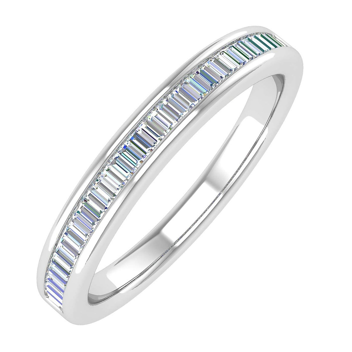 14K White Gold Channel Set Baguette Diamond Wedding Band (1/4 carat) (Ring Size 6)