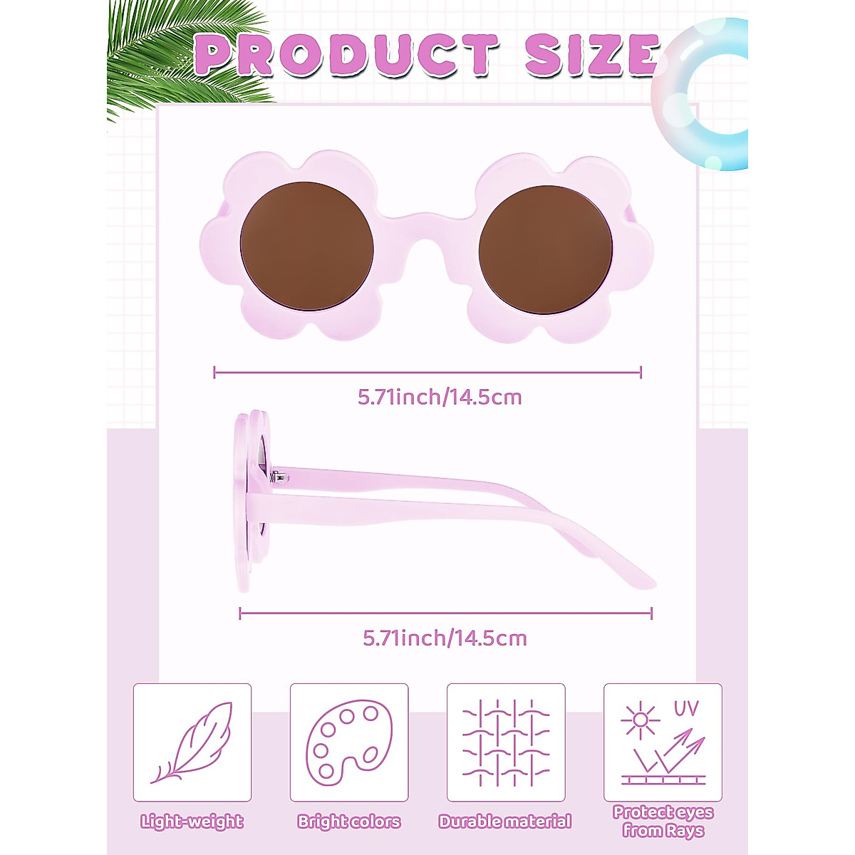 Kanayu 12 Pairs Christmas Flower Sunglasses 5.71 Inch Adult Round Uv Protection Flower Glasses Colorful Eyewear for Women Men(Multicolor)