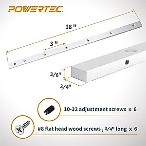 POWERTEC 71518-P2 18-Inch Miter Bar for any Standard 3/4" x 3/8" Miter Slot, Crosscut Sled for Table Saw, Router Table, Band Saw, 2PK