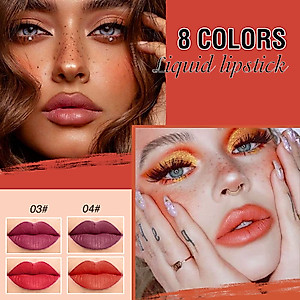 evpct 8 Colors Liquid Matte Lipstick Set Lip Stick Stain Packs Matte for Dark Skin Women,Dark Red Mat Matt Long Lasting Original 24 Hour Matte lipstick lapiz labiales mate 24 horas originales mate 01