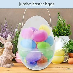 Cornucopia Brands Jumbo Plastic Easter Eggs (4-Pack, 10-Inch); Giant Clear Egg-Shaped Buckets w/Handles
