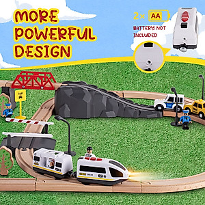 BRINJOY Battery Operated Train Set for Wooden Train Tracks, Powerful Engine Action Locomotive Train (Magnetic Connection) w/Sound for Boys & Girls, Bullet Toy Train Set for Toddlers Ages 3+, White