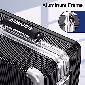 SOMODE LA SERIES Carry On Luggage 20inch Wide Handle Suitcase,Hardshell with Aluminum Frame,Supper-low noise Spinner Wheels & TSA Lock, Business Travel Carry-On Luggage (Black)