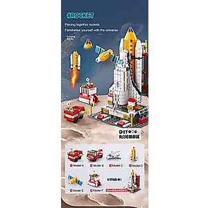JIADEL 1000Pcs Space Exploration Shuttle Toys with Launch Control Center, 6-in-1 STEM Aerospace Building Kit Toy with Heavy Transport Rocket and Launcher Best Gifts for 6-12 Year Old Boys