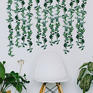 LIOOBO Yards Green Vines Garland Artificial Ivy Garland Foliage Green Leaves Fake Vine Leaf Hanging Plants for Wedding Party DIY Green Leaves Headband Headbands Vines- Garland