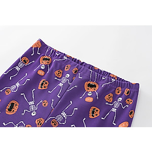 CYCHELRY Black Pumpkin Pajamas for Girls Size 7 Snug Fit Cotton PJS Kids Sleepwear Cute Children Jammies Set