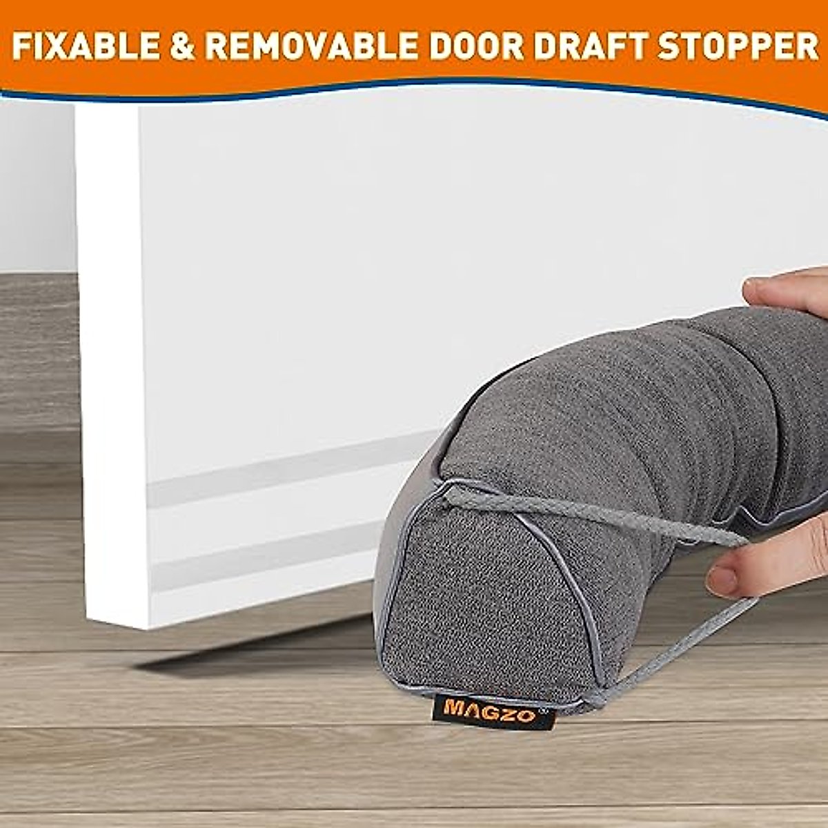 MAGZO Door Draft Stopper 32 Inches, Weighted Triangular Door Snake for Winter Noise Blocker with Hook Loops,Gray