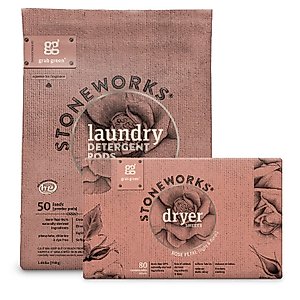 Grab Green Stoneworks Laundry Detergent Pods and Dryer Sheet Bundle (Rose Petal, 80 Count (Pack of 1)