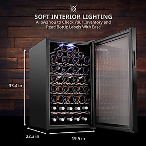 Ivation 51 Bottle Compressor Wine Cooler Refrigerator w/Lock | Large Freestanding Wine Cellar For Red, White, Champagne or Sparkling Wine | 41f-64f Digital Temperature Control Fridge Glass Door Black