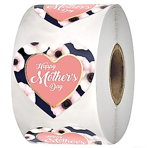 Easykart 500 Happy Mother's Day Stickers with Flowers Heart Shaped with Gold Foiling, Mother's Day Party Favor Sticker Labels for Classroom Candy Bags (1.5 Inch)