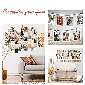Yopyame 50PCS Boho Aesthetic Pictures Wall Collage Kit, Peach Teal Photo Collection Collage Dorm Decor for Girl Teens and Women, Orange Boho Wall Prints Kit, Small Posters for Room Bedroom Aesthetic