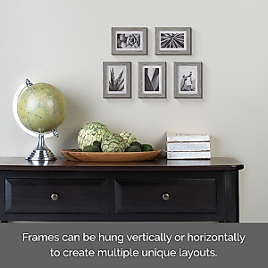 Melannco Set of Five 6.69 x 8.46 Inch Gray Wood Photo Frame to Hold 5x7 Photo Without Mat or 4x6 Photo With Mat