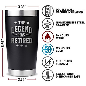 PRPinkRain Retirement Gifts for Men 2023 - The Legend Has Retired - American Flag Tumbler, Retirement Gag Gifts Idea for Men, Him, Dad, Grandpa, Husband, Coworkers