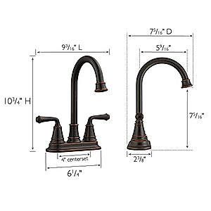 Design House 524777 Eden 2-Handle Bar Faucet with 4-inch Center Mount, 9.1"x10.75" x7.3", Oil Rubbed Bronze