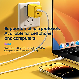 Wekome USB Charger Block, Wall Charger, USB C Fast Charger, Compatible with MacBook Pro/Air, iPhone, Laptops and Tablets, UL Certified (Yellow)