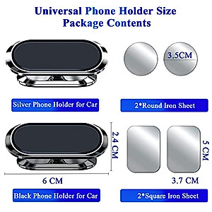 2 Pack Magnetic Phone Holder for Car【Upgrade 8X Magnets】Phone Mount for Car, 360°Rotation Universal Dashboard Phone Holder Magnetic Car Mount for iPhone 13/12/11 Pro and All Smartphones(Silver+Black)