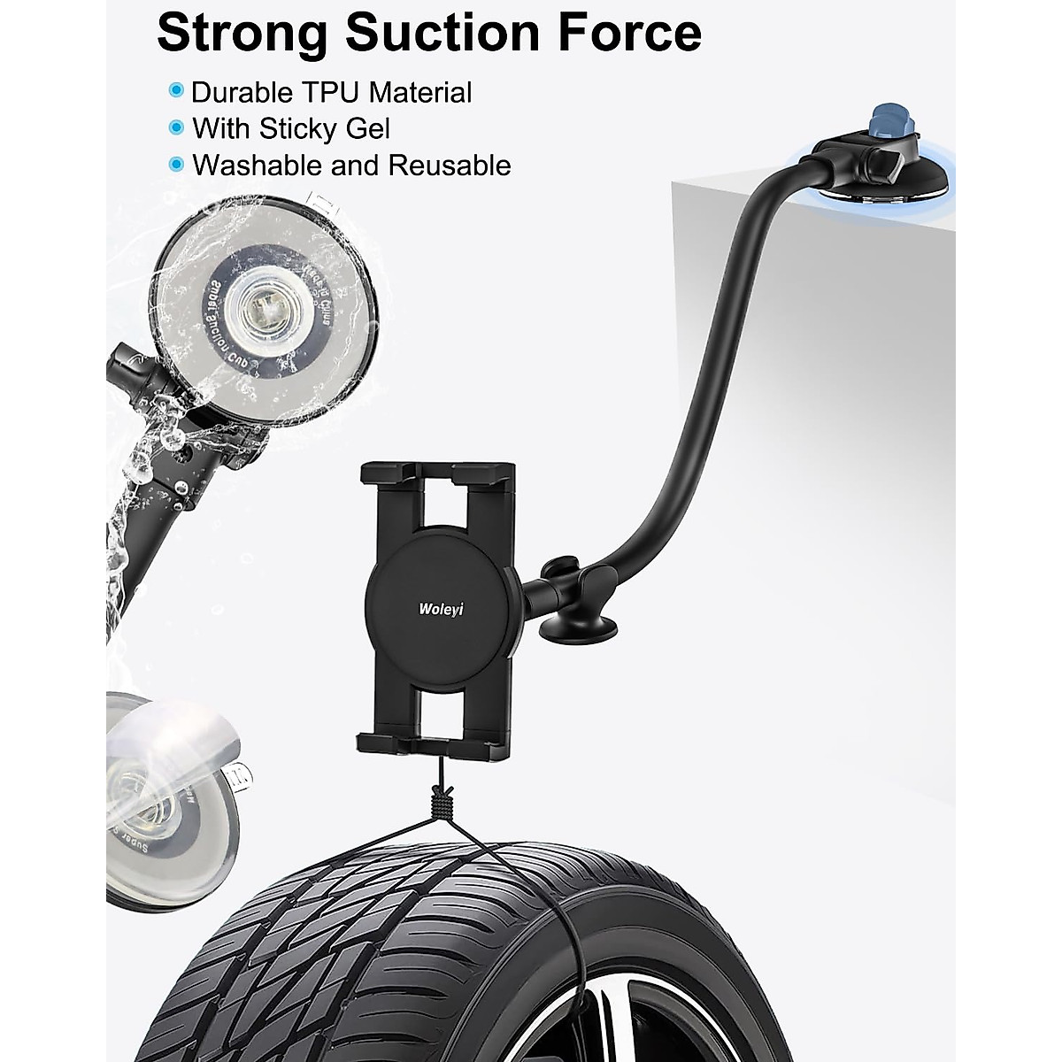 woleyi Tablet Holder for Car Dashboard Windshield [Gooseneck Long Arm] Suction Cup iPad Holder for Car, Car Tablet Mount Compatible with iPad Pro Air Mini, Galaxy Tabs, Cell Phones, 4.7-13" Devices