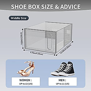 LUTSPC Large Shoe Storage with Magnetic Door, 12 Pack Shoe Storage Boxes, Clear Plastic Shoe Organizer for Closet, Space Saving Stackable Shoe Container for Entryway, Under Bed, Wardrobe, Bathroom Storage (Grey)